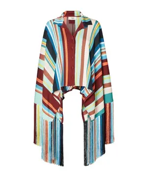 Fendi Intarsia-knit Fringed Ponhco - Multi-color