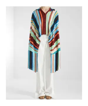 Fendi Intarsia-knit Fringed Poncho