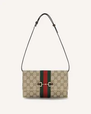 Gucci Horsebit Web Wallet With Shoulder Strap - Brown