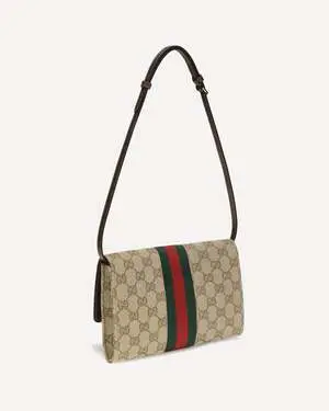 Gucci Horsebit Web Wallet With Shoulder Strap - Brown