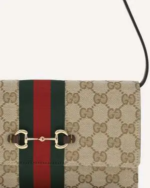 Gucci Horsebit Web Wallet With Shoulder Strap - Brown