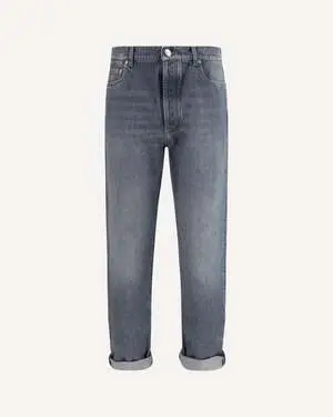 Brunello Cucinelli Straight-leg Turn-up Jeans - Grey