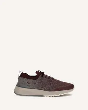 Brunello Cucinelli Techno Cotton Knit Lace-up Sneakers - Bordeaux