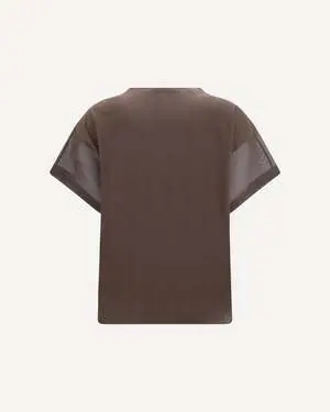 Brunello Cucinelli Cotton T-shirt With Sheer Sleeves And Side Panels - Brown