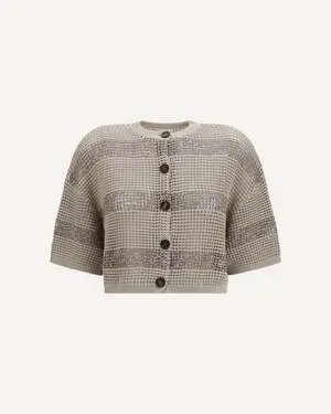 Brunello Cucinelli Striped Openwork Cotton Cardigan