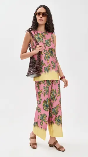ALEMAIS Faye Floral Print Twill Trousers