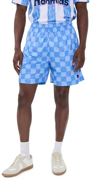 NAHMIAS Scribble Check Soccer Shorts - Blue Iris