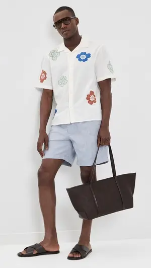 WAX LONDON Cotton Linen Herringbone Shorts