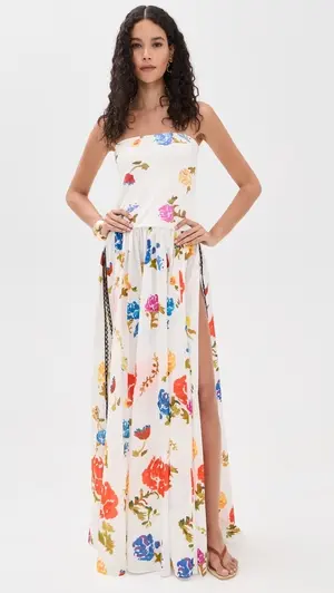 Caroline Constas Marianna Strapless Floral Print Maxi Cover-up