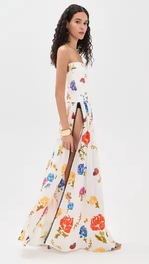 Caroline Constas Marianna Strapless Floral Print Maxi Cover-up