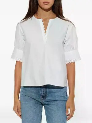 FRAME Broderie Anglaise Puff-sleeve Top - White