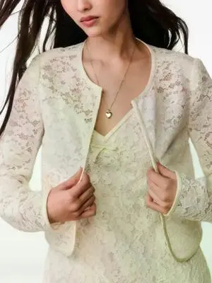 LoveShackFancy Ivory Lace Bow Detail Cropped Jacket