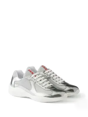 Prada America's Cup Metallic-leather And Bike Fabric Lace-up Sneakers - Silver