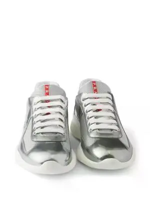 Prada America's Cup Metallic-leather And Bike Fabric Lace-up Sneakers - Silver