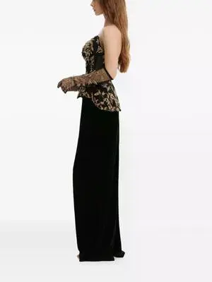 DINA MELWANI Embroidered Corset Maxi Dress