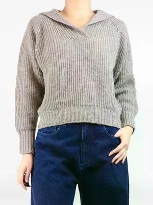 MARGARET HOWELL Beige Wool Ribbed Knit Sailor Collar Sweater - Neutrals