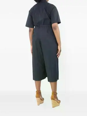 ÉCOLE DE CURIOSITÉS Short-sleeved Wide-leg Jumpsuit With Notch Lapels And Self-tie Waist