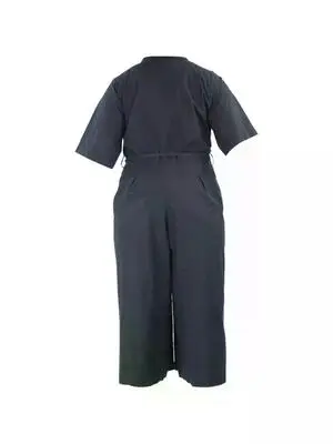 ÉCOLE DE CURIOSITÉS Short-sleeved Wide-leg Jumpsuit With Notch Lapels And Self-tie Waist