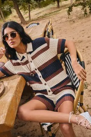 Fabrique Crochet Cardigan And Shorts Set - Multicolor