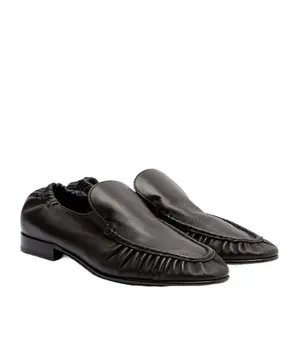 THE ROW Soft Ruched Leather Loafers - Black