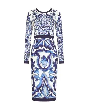 Dolce & Gabbana Dolce Gabbana Majolica-print Long-sleeved Dress - Blue