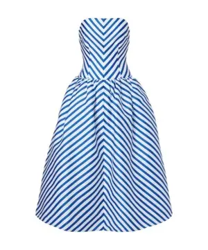 SELF-PORTRAIT Striped Taffeta Bustier Dress - Blue