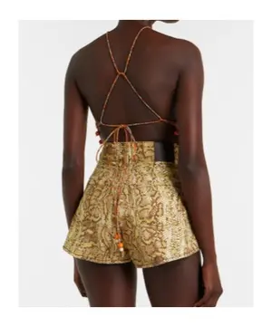 ALEMAIS Boa Snake-print Denim Shorts