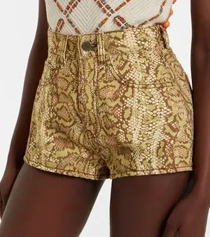 ALEMAIS Boa Snake-print Denim Shorts