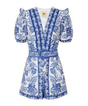 Farm Rio Printed Belt Jumpsuit - Blue