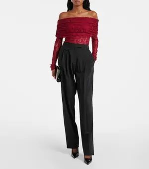 ROTATE BY BIRGER CHRISTENSEN Ruffled Floral Lace Blouse