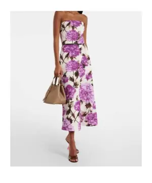 Max Mara Floral Cotton-blend Faillé Strapless Midi Dress