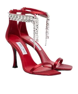 JIMMY CHOO Embellished Satin Sandals - Red