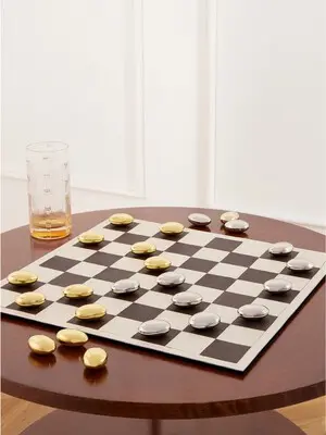 FOURTH STREET Leather And Brass Checkers Set