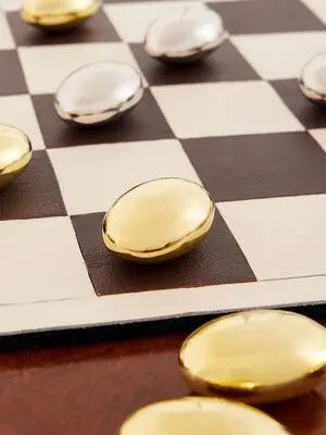 FOURTH STREET Leather And Brass Checkers Set
