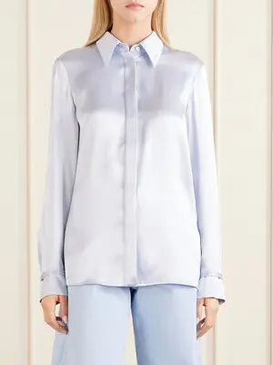 Gabriela Hearst Cruz Silk Satin Shirt - Blue