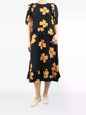 Simone Rocha Floral Print Ruffled Dress - Blue