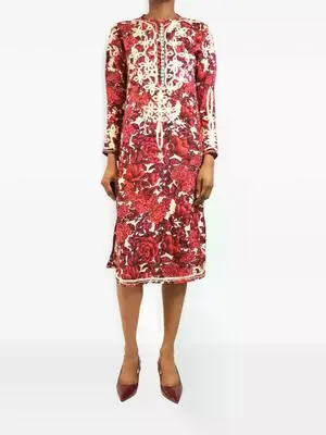 PAUL SMITH VINTAGE Embroidered Silk Midi Dress - Red