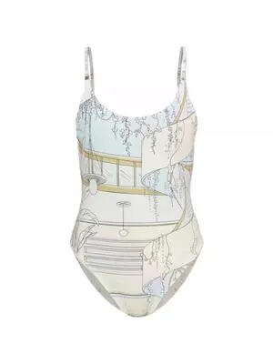 Tory Burch Graphic Print Scoop Neck Swimsuit - Neutrals