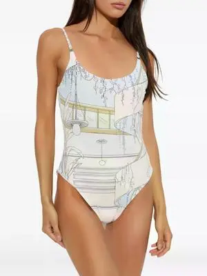 Tory Burch Graphic Print Scoop Neck Swimsuit