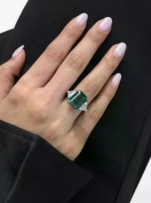 JEWELS AFICIONADO Emerald And Diamond Platinum Ring