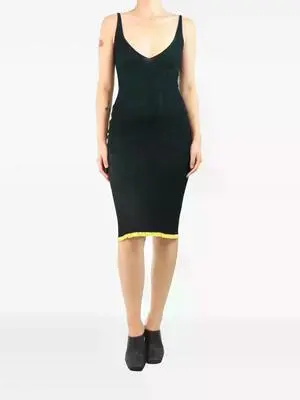 AZ FACTORY Ribbed Lace-trim Midi Dress - Black