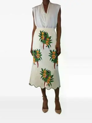 Farm Rio Parrot Print Scalloped Midi Skirt