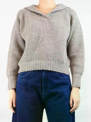 MARGARET HOWELL Ribbed Knit Sailor Collar Sweater - Neutrals