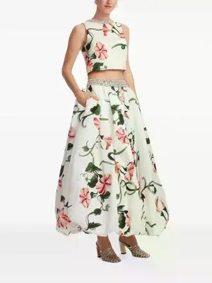 LEO LIN Crystal-embellished Floral Maxi Skirt