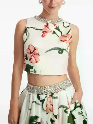 LEO LIN Crystal-embellished Floral Maxi Skirt