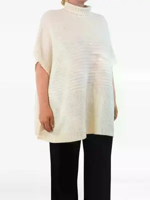 ALLUDE Cream Waffle Knit High-neck Poncho