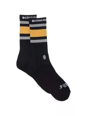 Chrome Hearts Logo Embroidered Striped Socks - Black