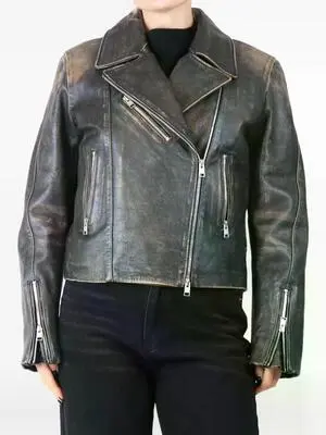 FRAME Distressed Leather Biker Jacket