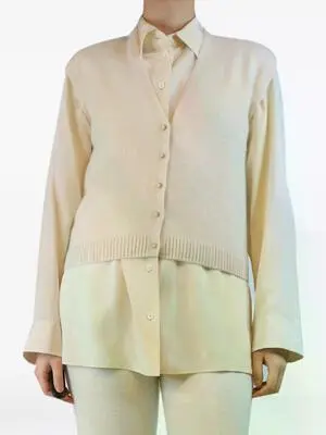 ME+EM Cream White Cashmere V-neck Button-down Knit Vest