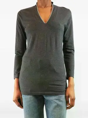 Brunello Cucinelli Monili V-neck Long-sleeve Top